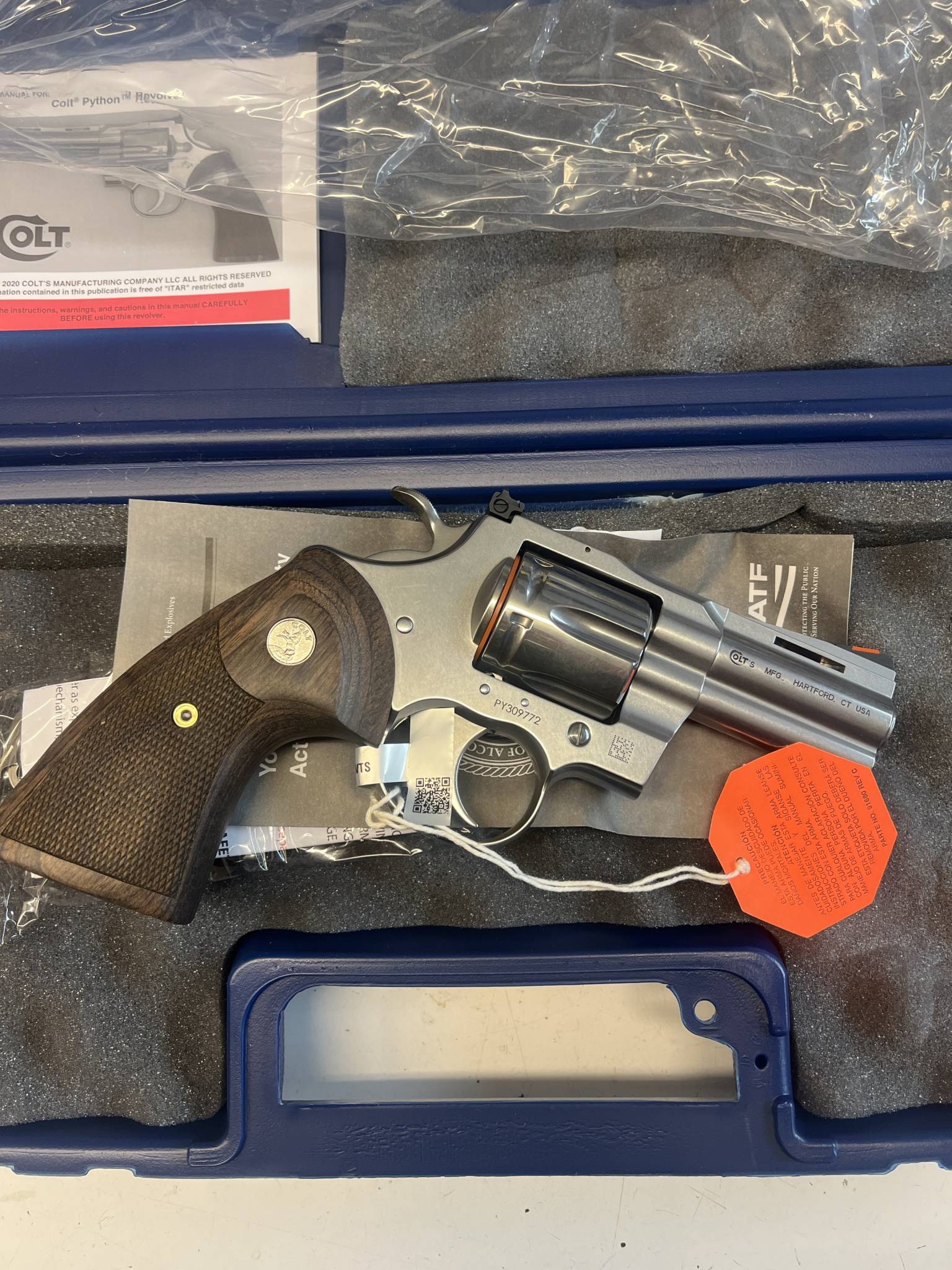 Colt Python, .357 Magnum, stainless steel, 3” barrel, 6-shot, double ...